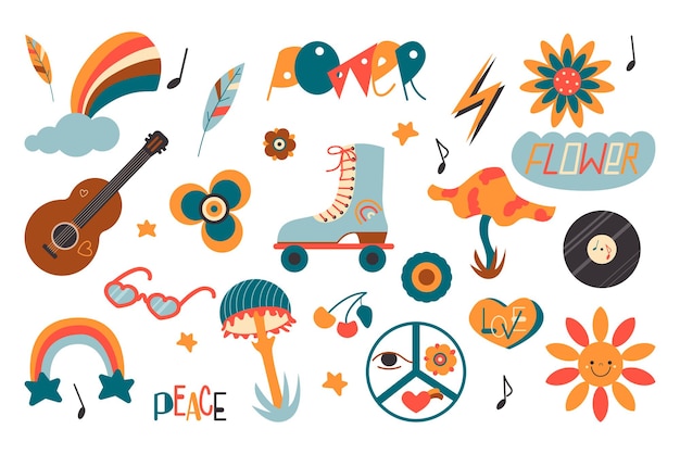 Vibrant Retro Symbols and Icons: A Nostalgic Collage | Jiffy Designs