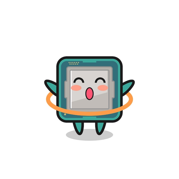 Cheerful Processor Chip Mascot with Spinning Rings | Jiffy Designs