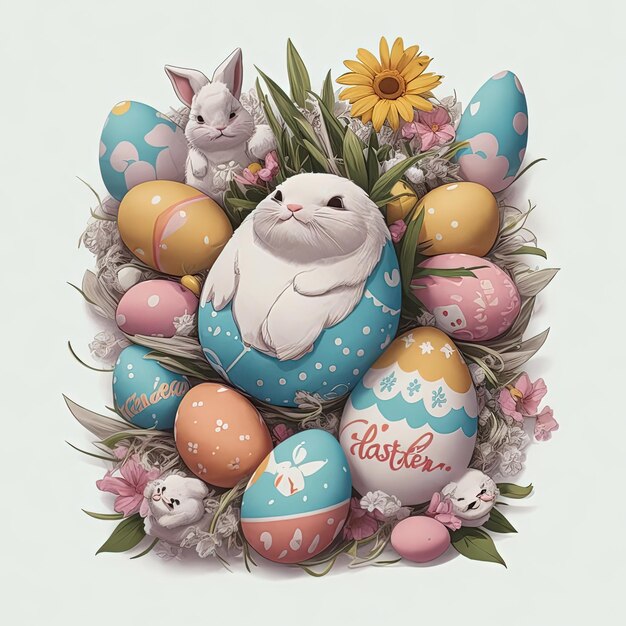 Easter Bunny and Colorful Eggs Surrounded by Spring Flowers | Jiffy Designs
