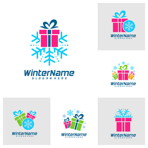 Set Of Winter Gift Logo Template, Gift Winter Logo Design Vector ...
