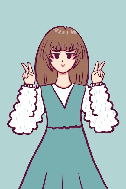 Charming Anime Girl Strikes Playful Peace Sign | Jiffy Designs