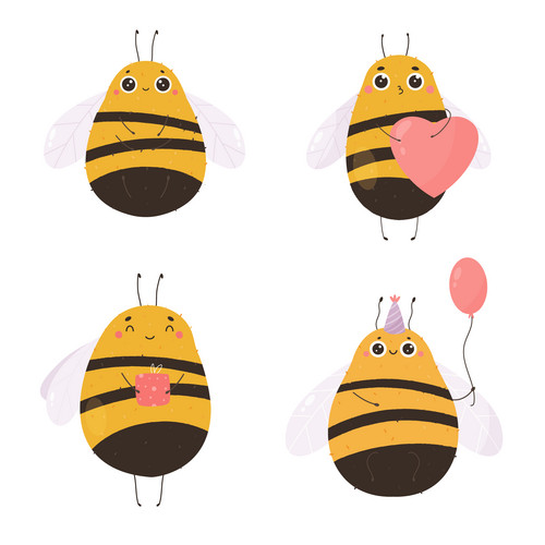 Vector Illustrations Of Funny Adorable Bees Characters. Cheerful ...