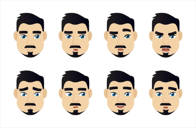 Diverse Expressions of a Man's Animated Facial Features | Jiffy Designs