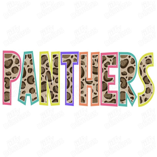 'Panthers' Colorful Letters with Leopard Print Pattern | Jiffy Designs
