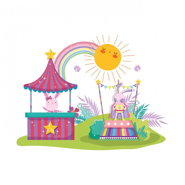 Whimsical Carnival Scene with Vibrant Rainbow and Smiling Sun | Jiffy ...