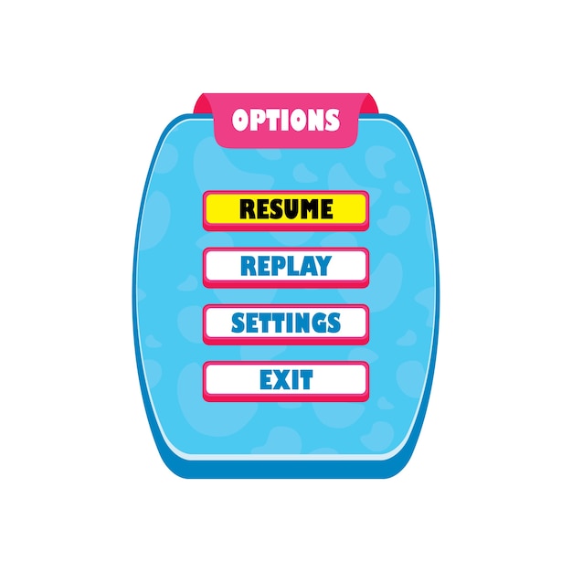 Vibrant Game Menu Interface with Bold Text Options | Jiffy Designs