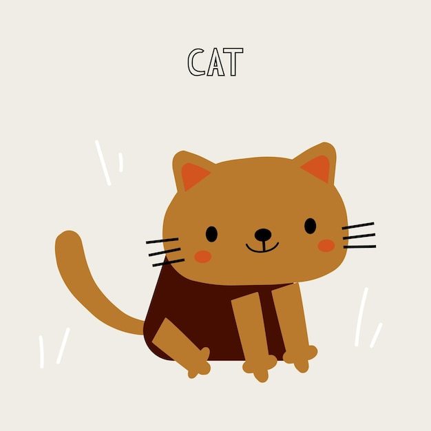 Charming Cartoon Cat with Bold 'CAT' Caption on Top | Jiffy Designs