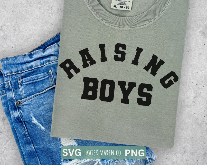 'Raising Boys' Bold Arched Lettering in Classic Black and White | Jiffy ...