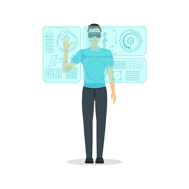 Futuristic Tech-Savvy Man Interacts with Holographic Interface | Jiffy ...