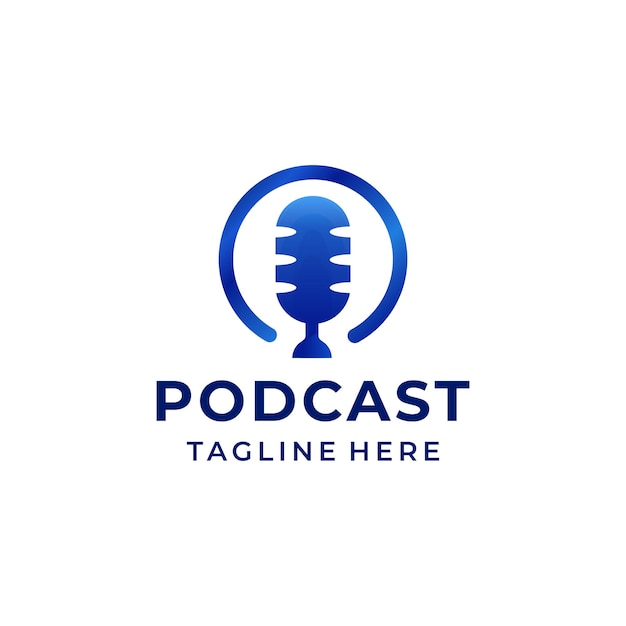Iconic Blue Podcast Microphone Logo with Tagline | Jiffy Designs