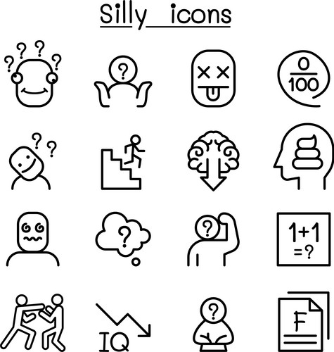 Stupid, Foolish, Silly Icon Set In Thin Line Style | Jiffy Designs