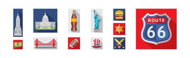 Iconic American Symbols and Landmarks in Vibrant Graphic Collection ...