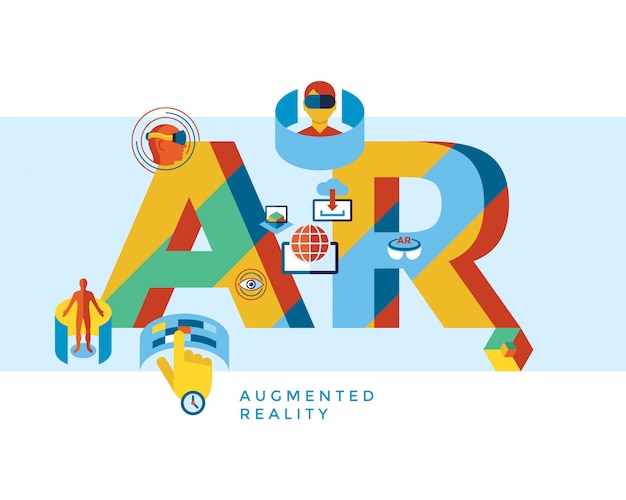 Augmented Reality Illustration with Vibrant Geometric Shapes and Icons ...