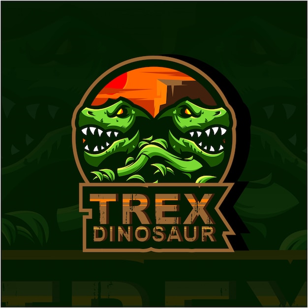 Fierce T-Rex Dinosaur Logo with Vibrant Sunset Backdrop | Jiffy Designs