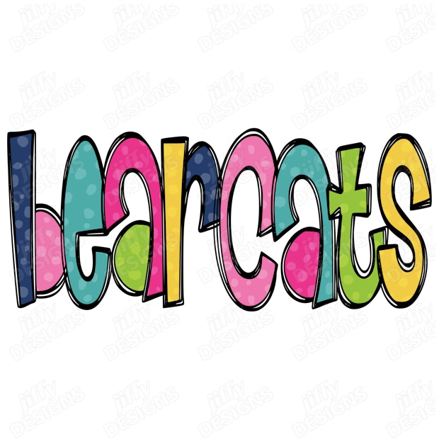 'Bearcats' Vibrant Multicolored Bubble Letters with Playful Shapes ...