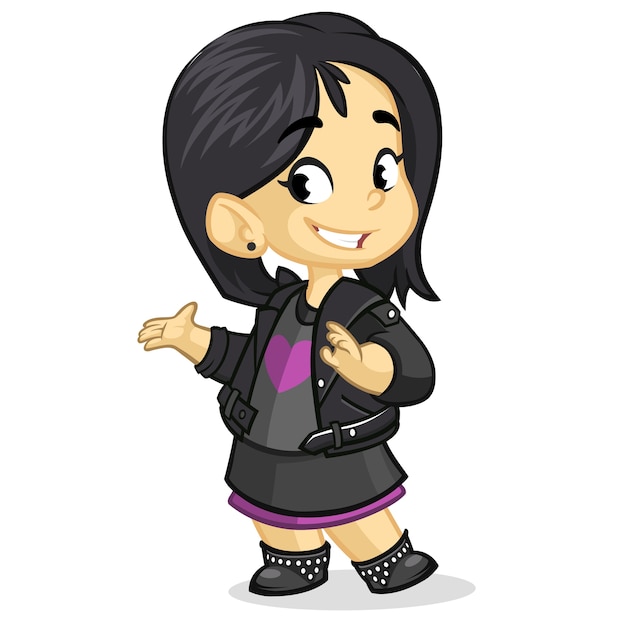 Chibi-Style Cartoon Girl in Punk Rock Outfit and Boots | Jiffy Designs