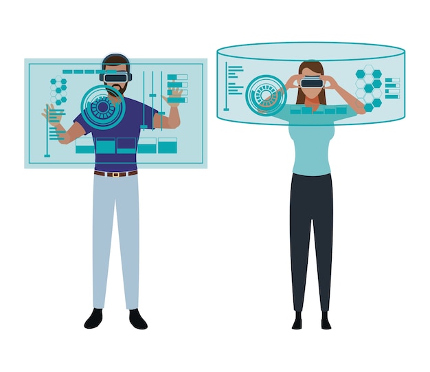 Futuristic Virtual Reality Explorers Navigating Holographic Interfaces | Jiffy Designs