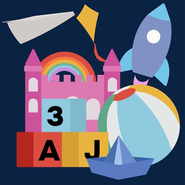 Whimsical Geometric Castle with Rocket and Shapes | Jiffy Designs