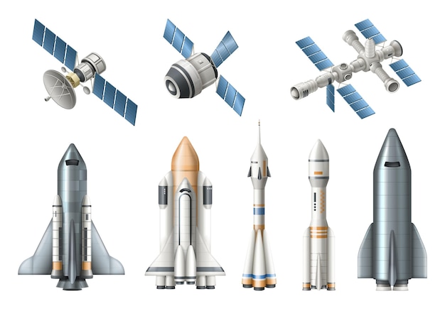 Diverse Collection of Detailed Space Satellite and Rocket Illustrations ...