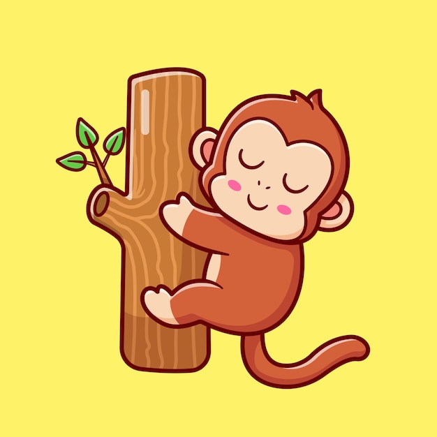 Cute Monkey Hugging Tree Trunk Illustration | Jiffy Designs