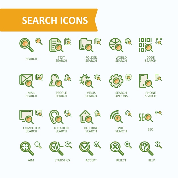 Versatile Search Icon Collection with Vibrant Color Palette | Jiffy Designs