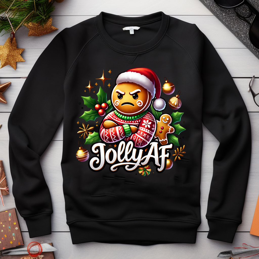 'Jolly AF' Grumpy Gingerbread Character in Festive Holiday Attire ...