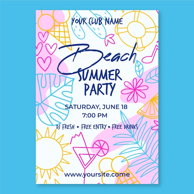 Vibrant Beach Summer Party Invitation with Fun Doodles | Jiffy Designs