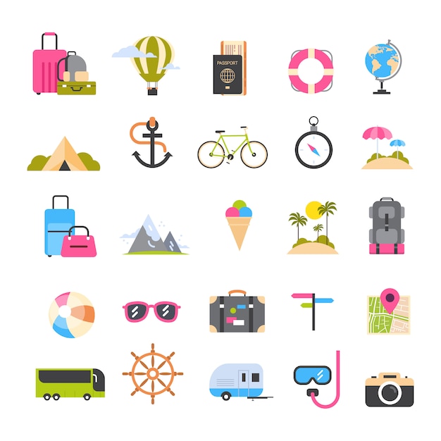 Vibrant Collection of Iconic Travel and Adventure Symbols | Jiffy Designs