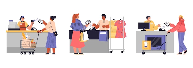 Bustling Retail Scenes: Customers Browsing, Purchasing, and Checking ...