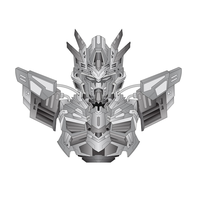 Striking Futuristic Mech Warrior Emblem in Sleek Monochrome | Jiffy Designs