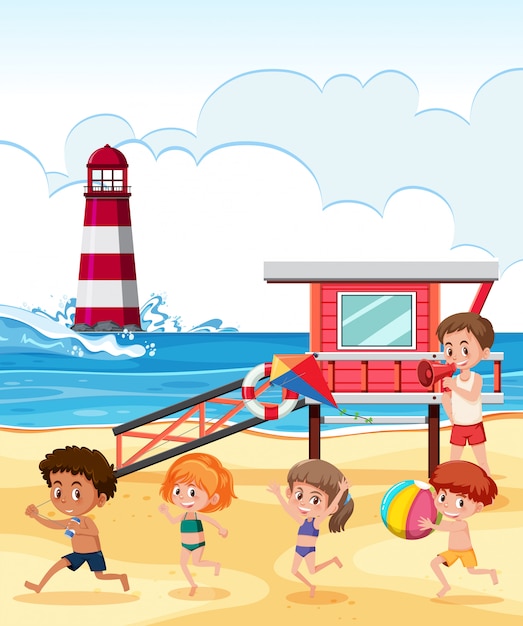 Vibrant Coastal Scene with Playful Children at the Beach | Jiffy Designs