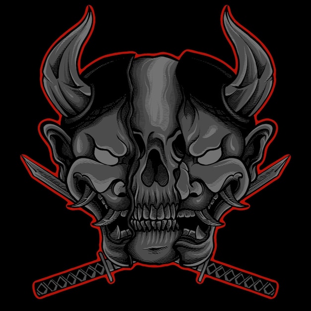 Fierce Demonic Skull with Horns and Crossed Swords | Jiffy Designs