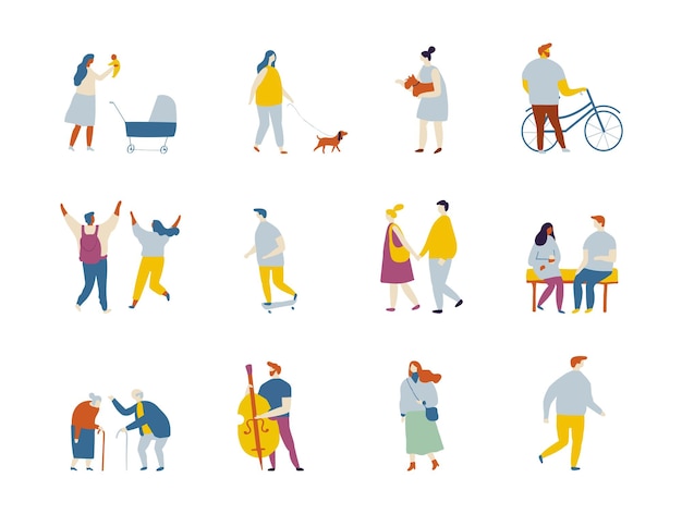 Diverse Collection of Vibrant Illustrated Characters in Everyday Scenes ...
