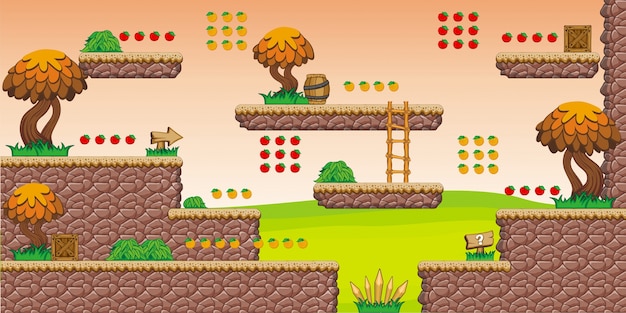 Vibrant Pixelated Outdoor Scene with Trees and Platforms | Jiffy Designs