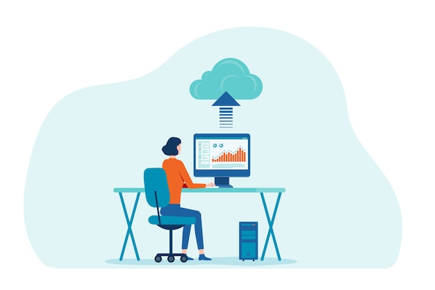 Analyst Reviewing Cloud-Based Data Analytics on Desktop Computer ...