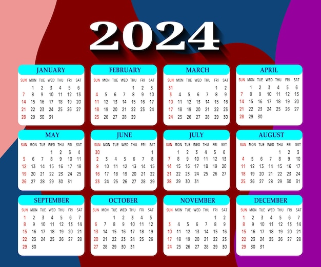 Colorful Geometric 2024 Yearly Calendar with Bold Typography | Jiffy ...