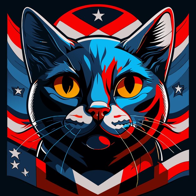 Patriotic Feline: Bold and Vibrant Cat Portrait | Jiffy Designs