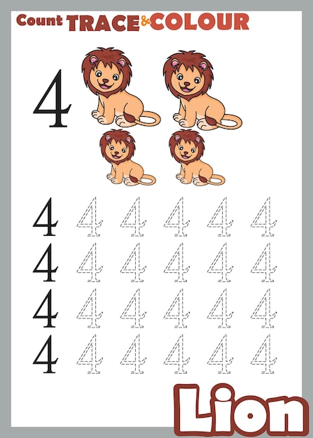Adorable Lion Cubs Count, Trace, and Color Worksheet | Jiffy Designs