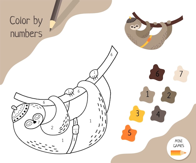 Adorable Sloth Coloring by Numbers Illustration | Jiffy Designs