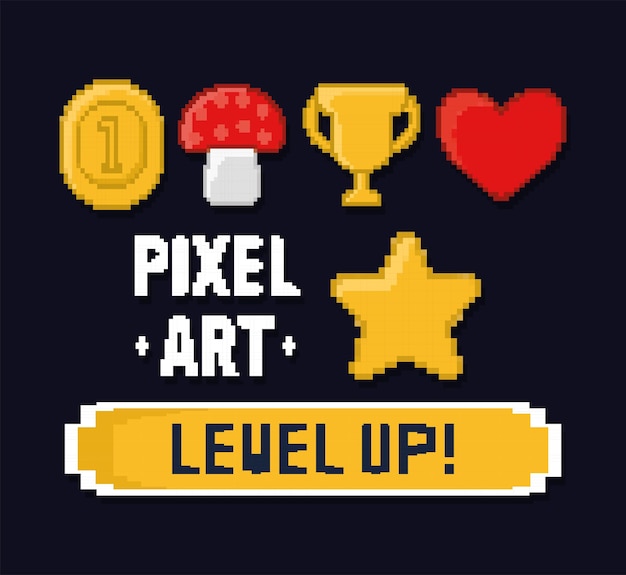 Vibrant Pixel Art Symbols Celebrating Gaming Achievements | Jiffy Designs
