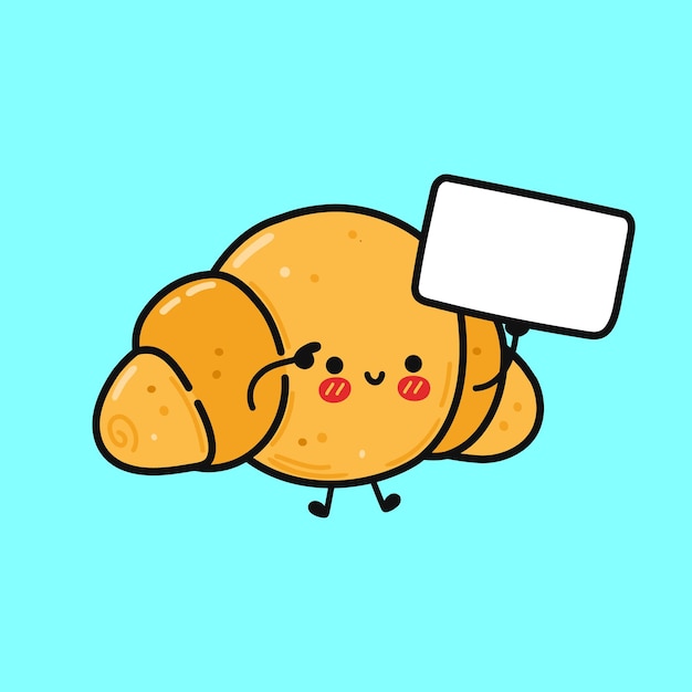 Adorable Croissant Character Holding Blank Sign | Jiffy Designs