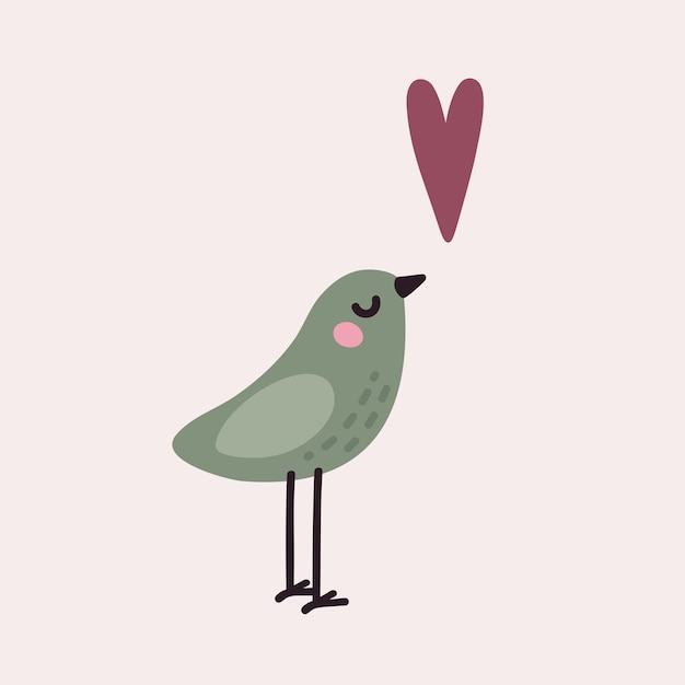 Cute Green Bird with Heart-Shaped Plumage | Jiffy Designs