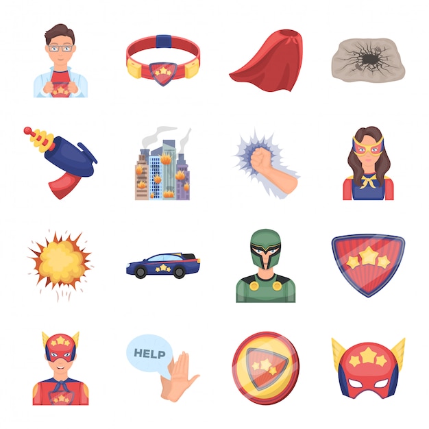 Vibrant Superhero Icon Collection: Diverse Characters, Gadgets, and ...