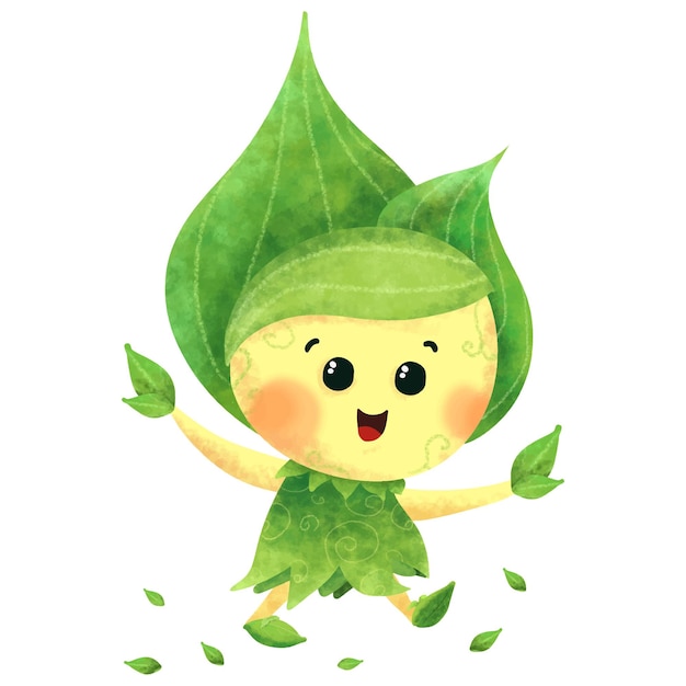 Cheerful Leaf Sprite Dances Among Green Foliage | Jiffy Designs