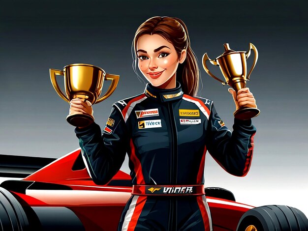 Victorious Racing Champion Celebrates with Trophies | Jiffy Designs