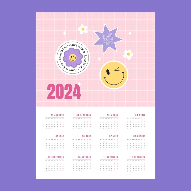 Cheerful 2024 Calendar with Playful Symbols and Floral Accents | Jiffy ...