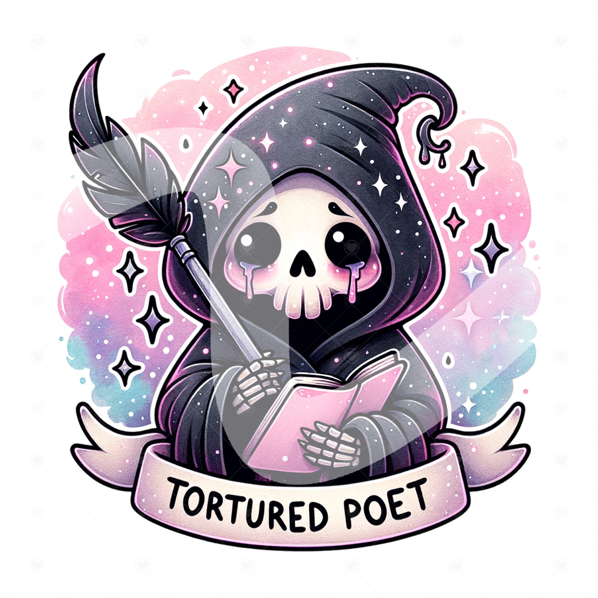 'Tortured Poet' Adorable Grim Reaper Writing with Quill in Cosmic ...