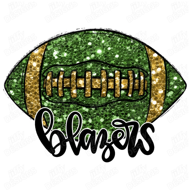 'Blazers' Sparkling Green Football with Glittering Gold Accents and ...