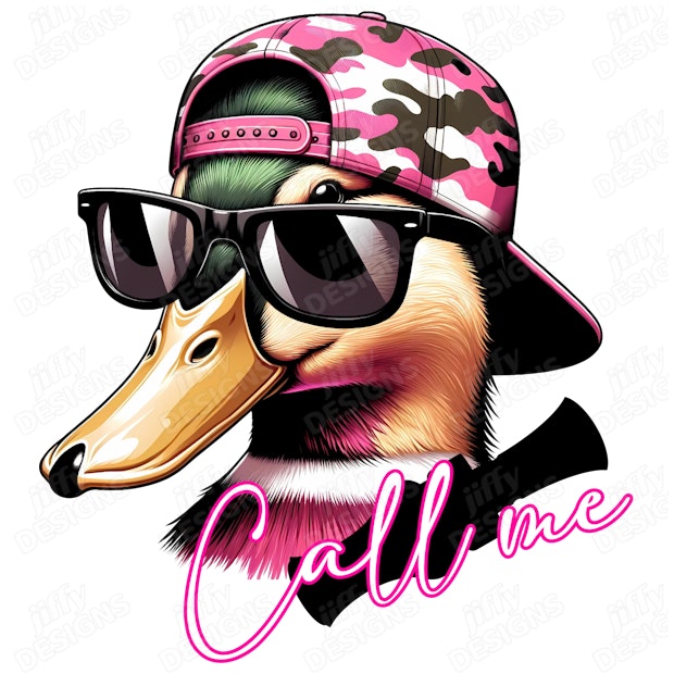 'Call Me' Cool Duck in Pink Camo Cap and Shades | Jiffy Designs