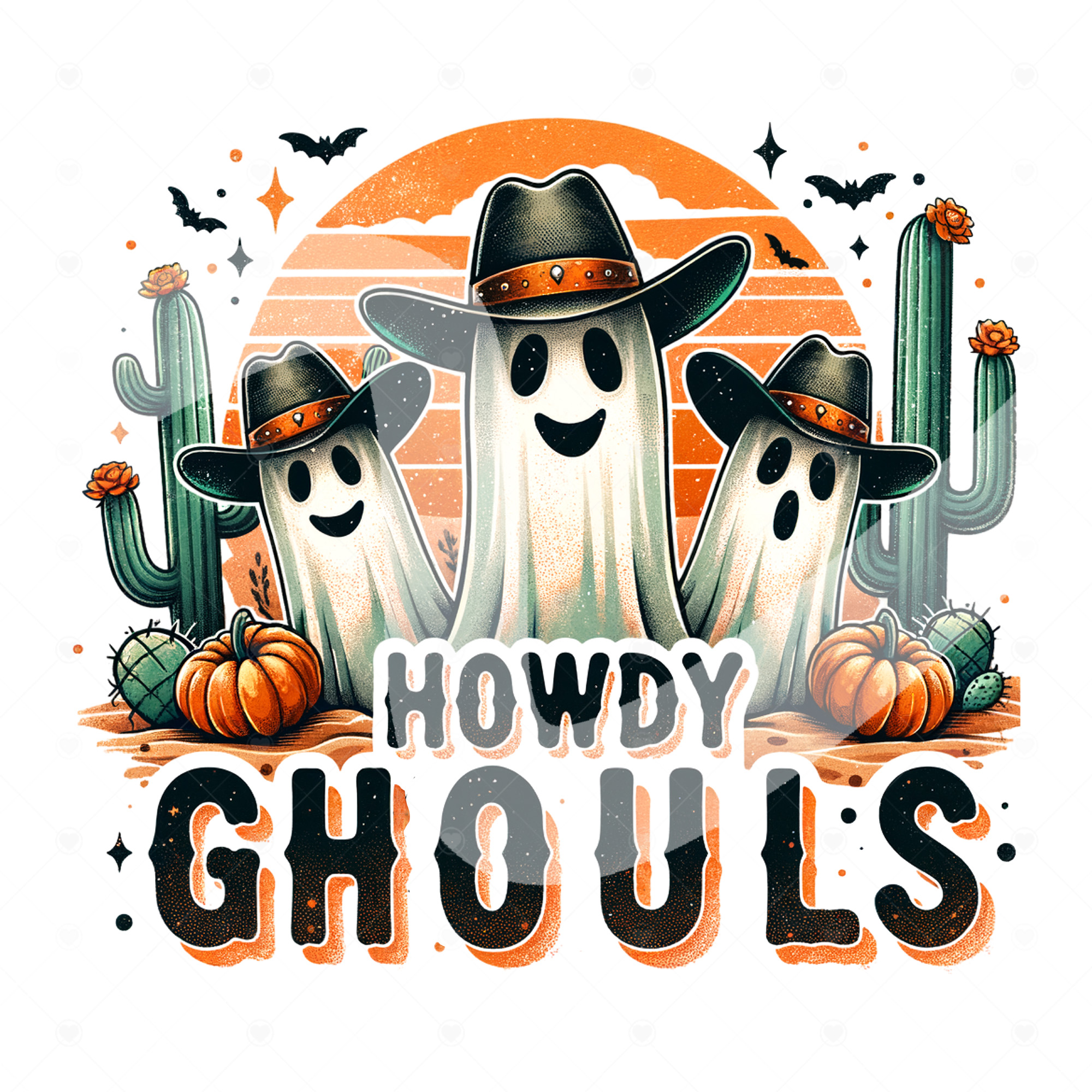 'Howdy Ghouls' Western-Themed Halloween Design with Ghostly Cowboys and ...